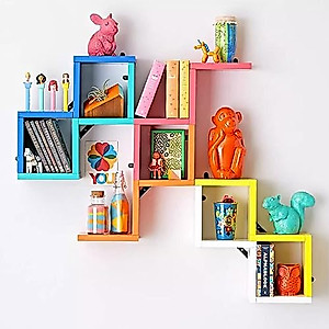 Floating Shelves W Shape Floating Shelves for Children’s Room Nursery, Wall Mounted Display Shelves Storage Unit, Modern Home Decor Wall Shelf Bookshelves for Living Room,Office,Bedroom,Bathroom,Kitch
