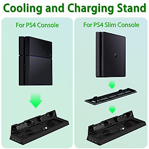 OSTENT Dual Motors Cooling Fan Radiator Charger Station USB Hub Vertical Stand for Sony PS4 / Slim Console