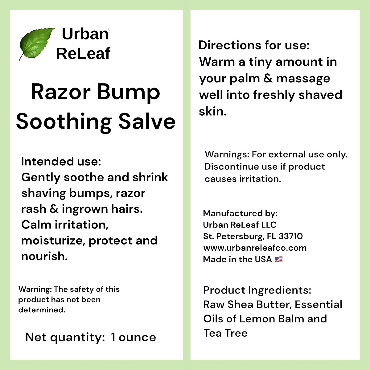 Urban ReLeaf RAZOR BUMP Soothing Salve! 1 oz. Quickly soothe bumps, rashes, ingrown hairs & razor burn. 100% Natural, Vegan. Pure Shea, Tea Tree, Lemon Balm. For face, neck, bikini, body!