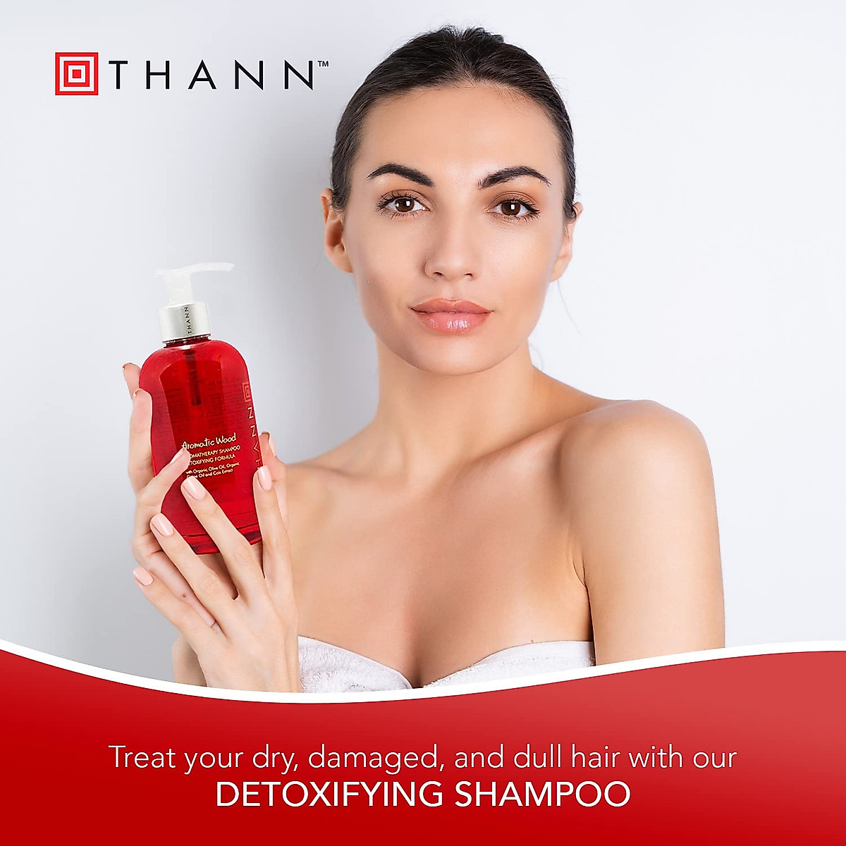 Thann Aromatic Wood Aromatherapy Hair Shampoo for Men and Women - Detoxifying Shampoo with Organic Olive Oil, Grape Seed Oil and Coix Extracts, Silicone & Paraben Free, Fresh Scent, 250 ML (8.5 Fl Oz)