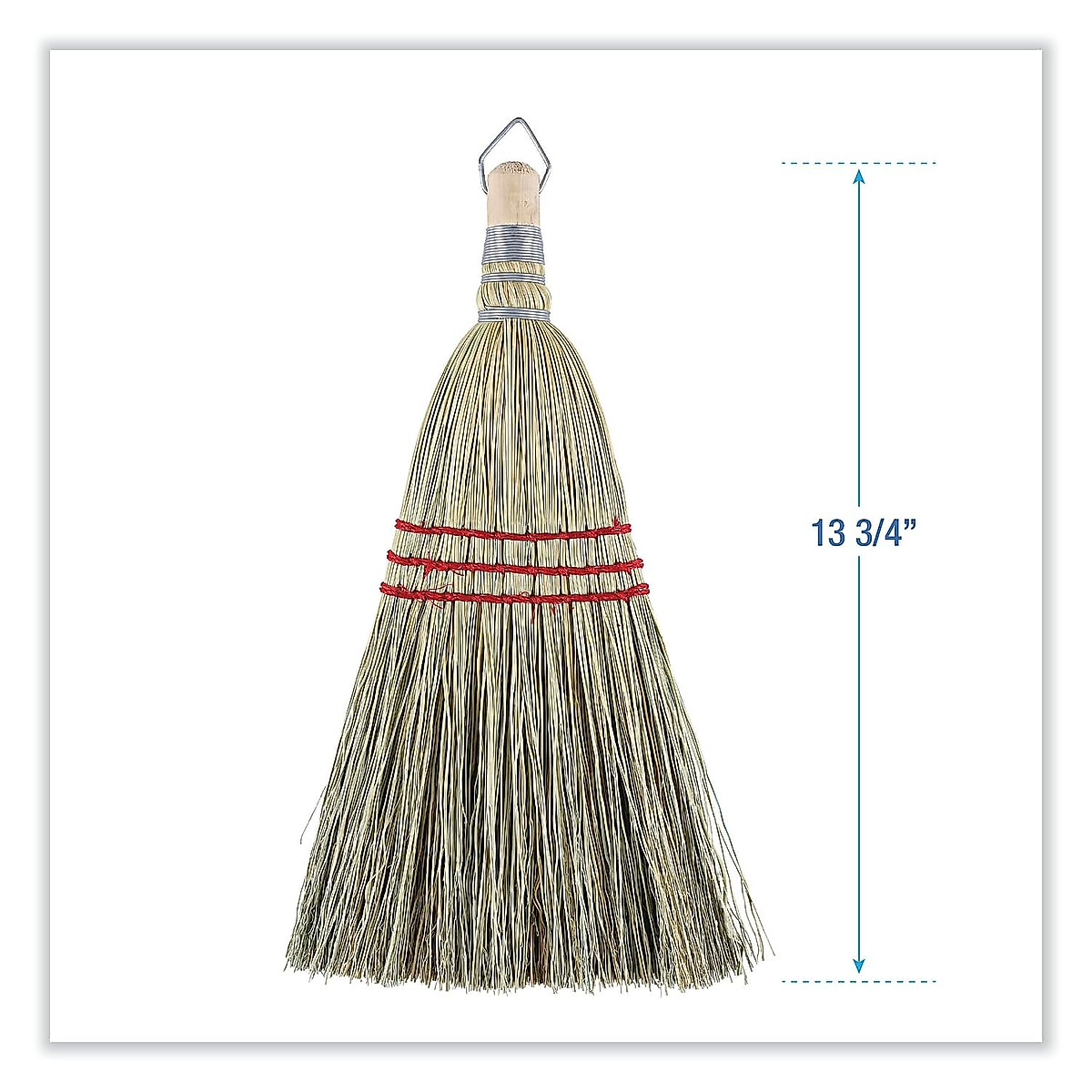 Unisan 951WC Corn Fiber Metal Cap Whisk Broom with Ring and Wood Handle, 6" Head Width, 10" Overall Length, Natural (Case of 12)