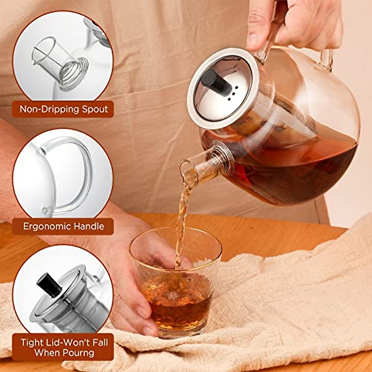 800ml Glass Teapot (2-Pack) with Removable Infuser Ehugos 27OZ Stovetop Safe Small Tea Pot, Blooming and Loose Leaf Hand Crafted Kettle for Women and Adult with Stainless Infuser
