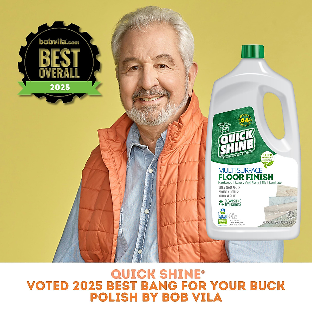 Quick Shine Multi Surface Floor Finish 64oz | Cleaner & Polish to use on Hardwood, Laminate, Luxury Vinyl Plank LVT, Tile & Stone | Safer Choice w/Clean Shine Technology | Protect-Refresh