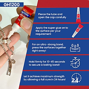 1 Gram (Pack of 24) Single use Super Glue All Purpose, Super Fast, Thick & Strong Adhesive Superglue, Cyanoacrylate Glue for Hard Plastics, DIY Craft, Ceramics, Frame, Leather, Metal Etc