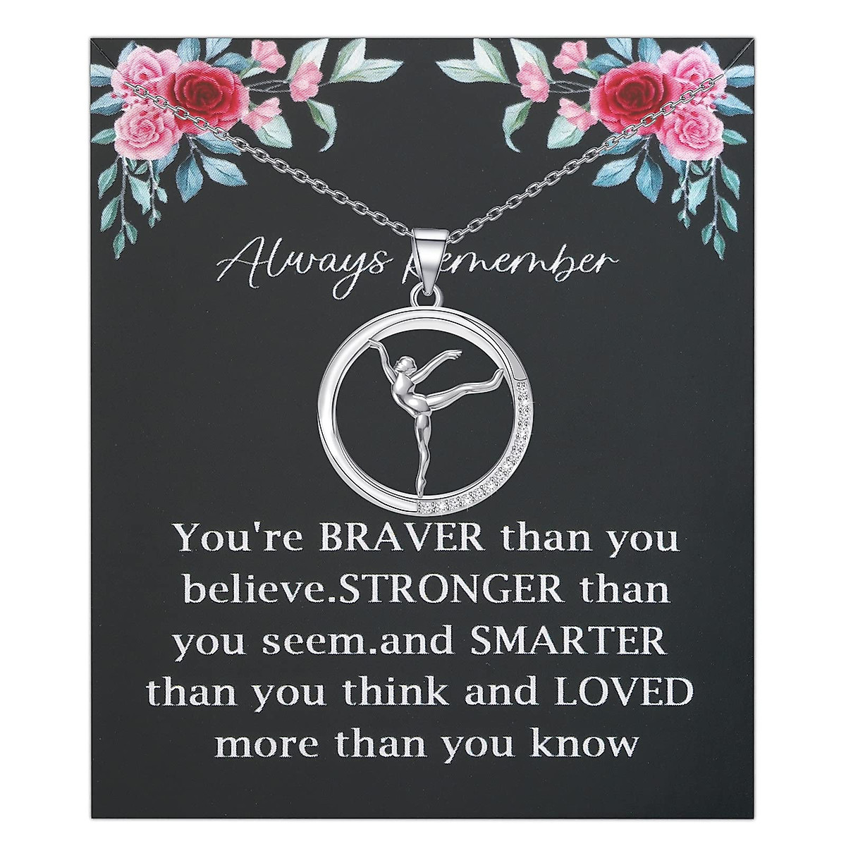 WSNANG Dancer Necklace Dance Recital Dancer Gift Dance Pendant Jewelry for Daughter Niece Granddaughter Dance Lover Graduation Gift (nc-braver card)