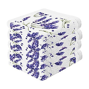 Kigai 4 PCS Beautiful Purple Lavender Towels Cotton Washcloths Set,Quick Drying & Absorbent Soft Bathroom Hand Towel Lightweight & Portable Fingertip Towel