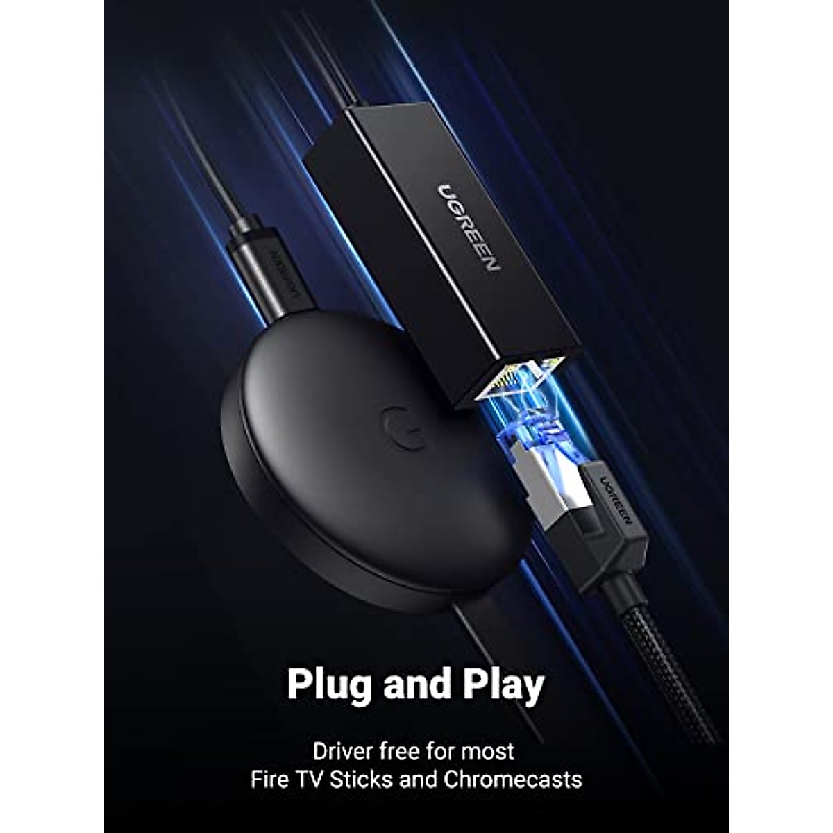 UGREEN Ethernet Adapter Compatible with Fire TV Stick 4K Max Lite Chromecast Google Home Mini and More Streaming TV Sticks Micro USB to RJ45 Ethernet Network Adapter with USB Power Supply 3.3ft Cable