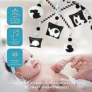 EVERLOVE | Montessori Mobile Baby for Crib | Digital Music Box with 12 lullabies & 3 Modes (Rotating only, Music only, Rotating with Music) - Black and White Baby Mobile for Boys & Girls