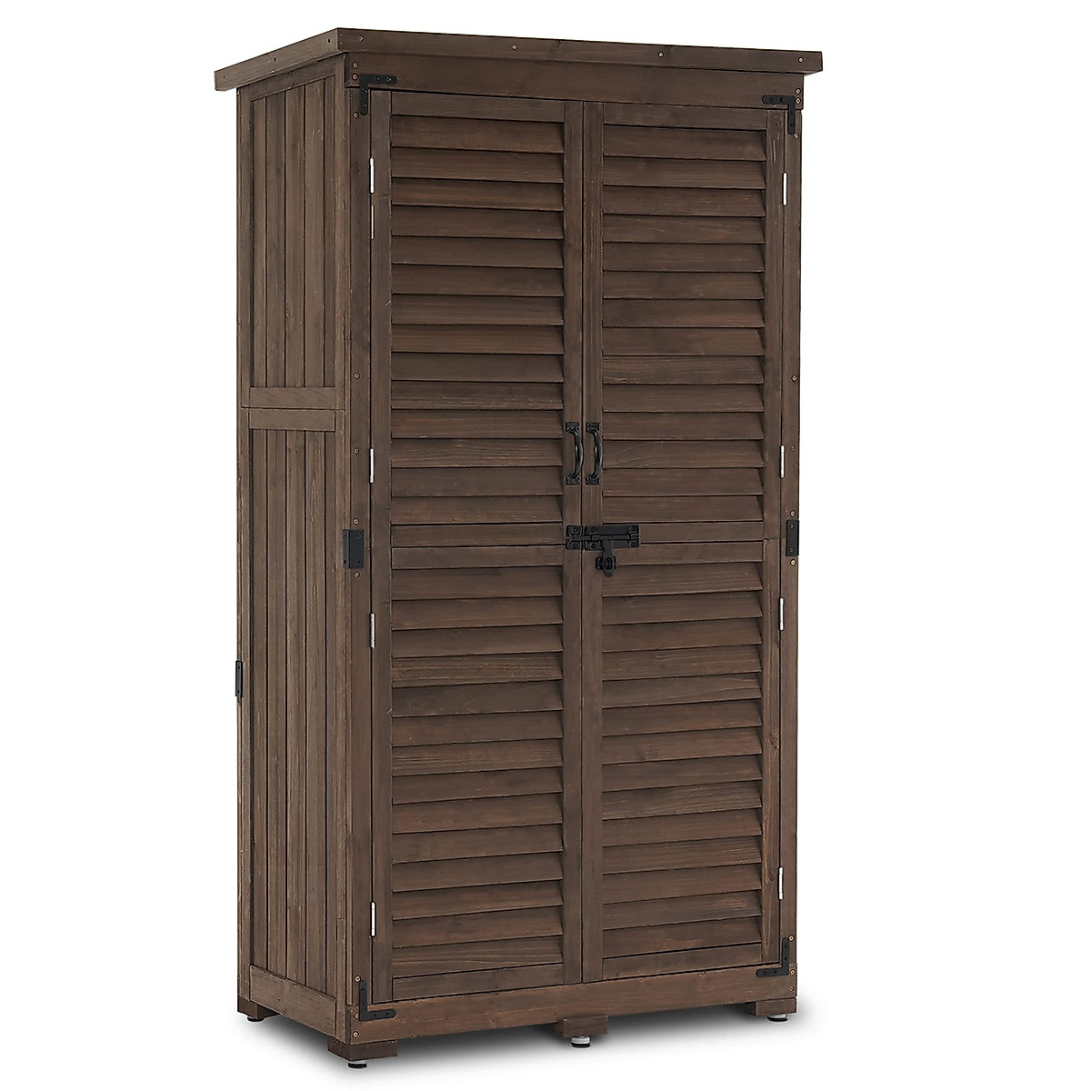 MCombo Outdoor Storage Cabinet, Garden Storage Shed, Outside Vertical Shed with Lockers, Outdoor 63 Inches Wood Tall Cabinet for Yard and Patio 0870 (Brown)