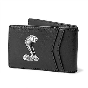 iPick Image, Compatible with - Ford Mustang Cobra Black PU Leather Slim RFID Resistant Bi-fold Men Wallet