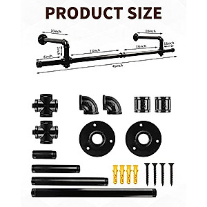 MUZIK 2Pcs Clothes Rack, 45 Inch Industrial Pipe Wall Mounted Garment Rack, Multi-Purpose Closet Rods for Hanging Clothes, Heavy Duty Detachable Hanging Rod for Laundry Room and Closet Storage