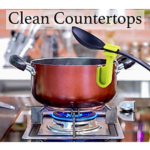 Cestash Pot Clip for Spoons - Heat Resistant Spoon Holder - Stainless Steel and Silicone Design for Extra Protection - Spoon Dock for Utensils (Green)