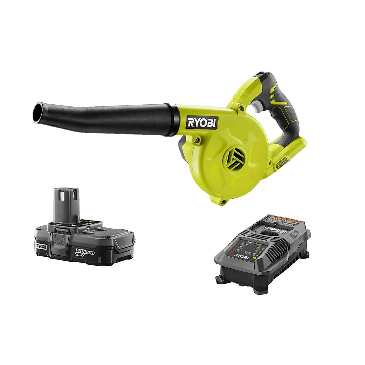 Ryobi 18-Volt Cordless Compact Workshop Blower Kit with Battery & Charger, (Non-Retail Packaging) (Renewed)