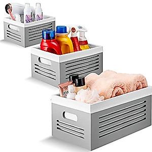 Creative Scents Wooden Crates for Storage - Set Of 3 Sizes Nesting Crates with Removable Fabric Liner, Cutout Handles and Breathable Holes - The Best Sizes Chosen for Home Storage Bins (Grey)
