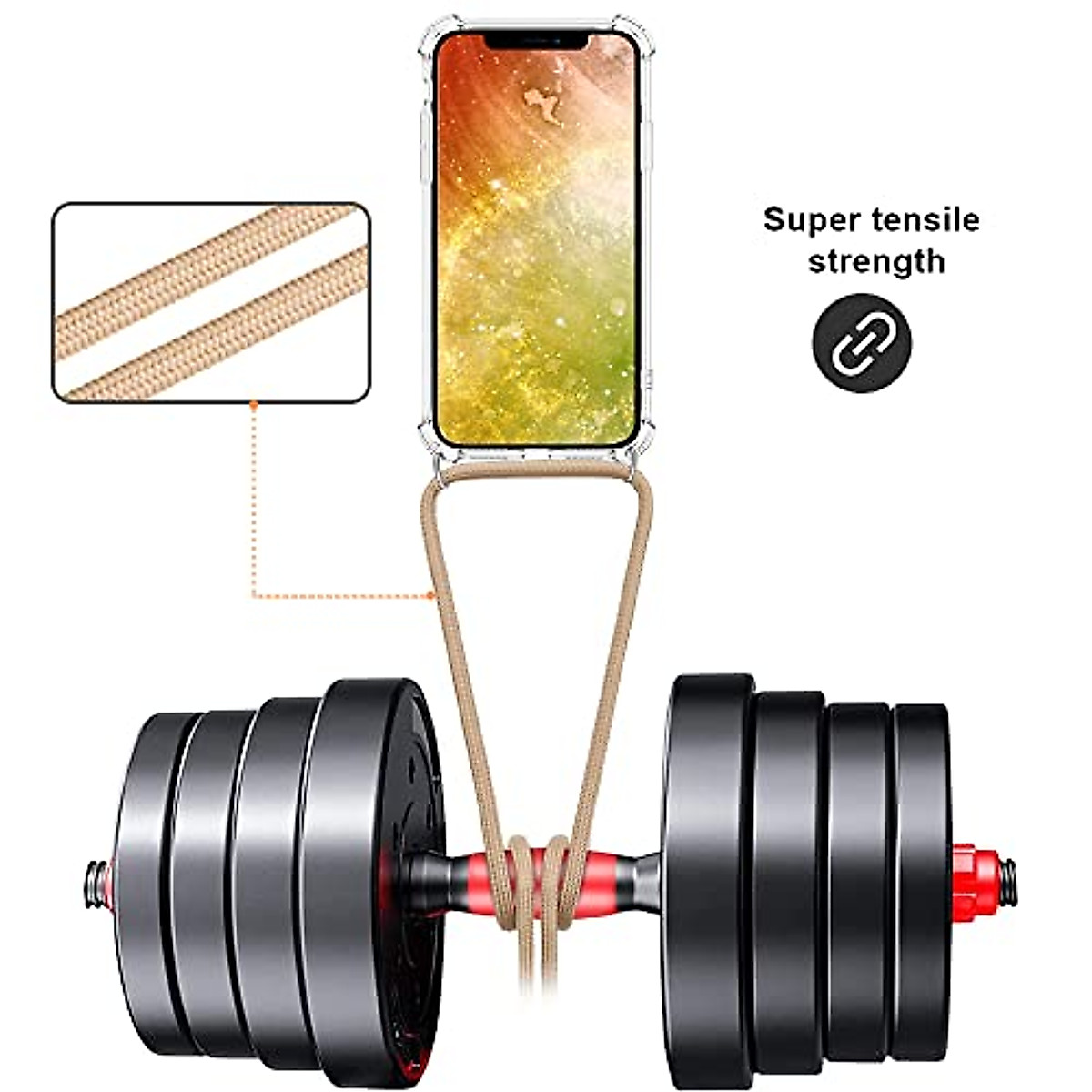 YESPURE for iPhone 13 Mini Clear Case with Adjustable Lanyard Neck Strap,Crossbody Phone Case for iPhone 13 Mini,Transparent Soft TPU Anti-Yellowing Shockproof Protective Cover 5.4 inch - Beige