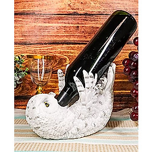 Ebros Wisdom of The Tundra Forest Beautiful Mystical Snowy Owl Wine Bottle Holder Figurine Storage Rack for Rustic Wildlife Decor Ideal for Cabin Lodge Country Design Decorative Party Hosting Kitchen
