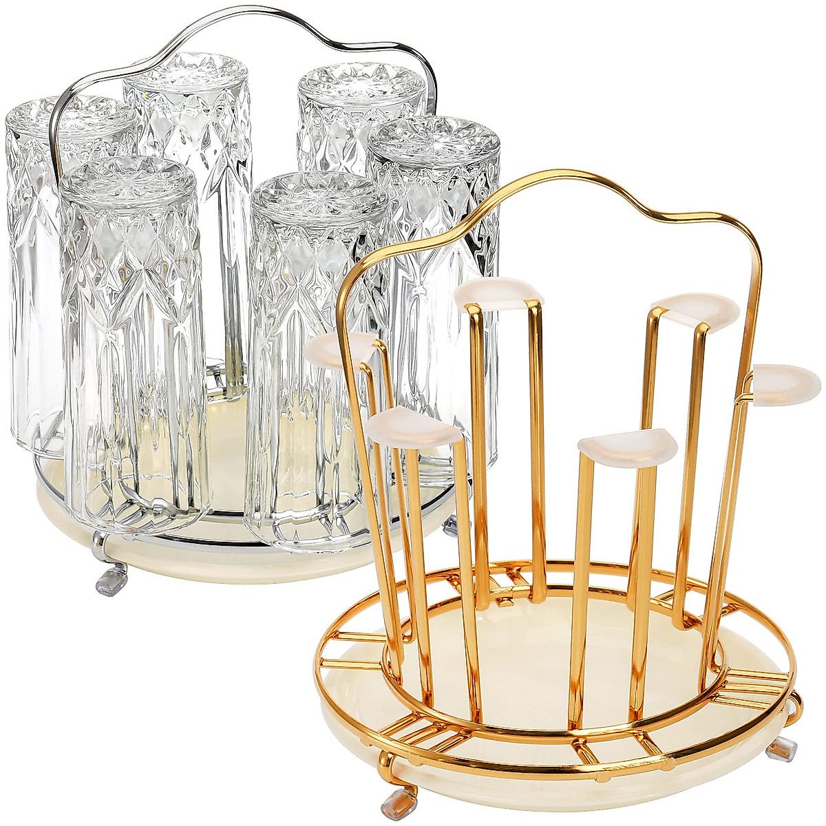 Peohud 2 Pack Cup Drying Rack, Mug Draining Organizer, Drinking Glass Drainer Stand with Drain Tray and Silicone Protective Hooks, 12 Non-Slip Bottle Drying Tree for Glasses, Tumbler, Kitchen