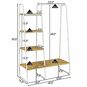 Tangkula Garment Rack with Shelves, Clothes Rack with 5 Shelves & Hanging Bar, Open Wardrobe for Hanging Clothes and Storage, Free Standing Closet Organizer, Clothing Rack for Bedroom Entryway
