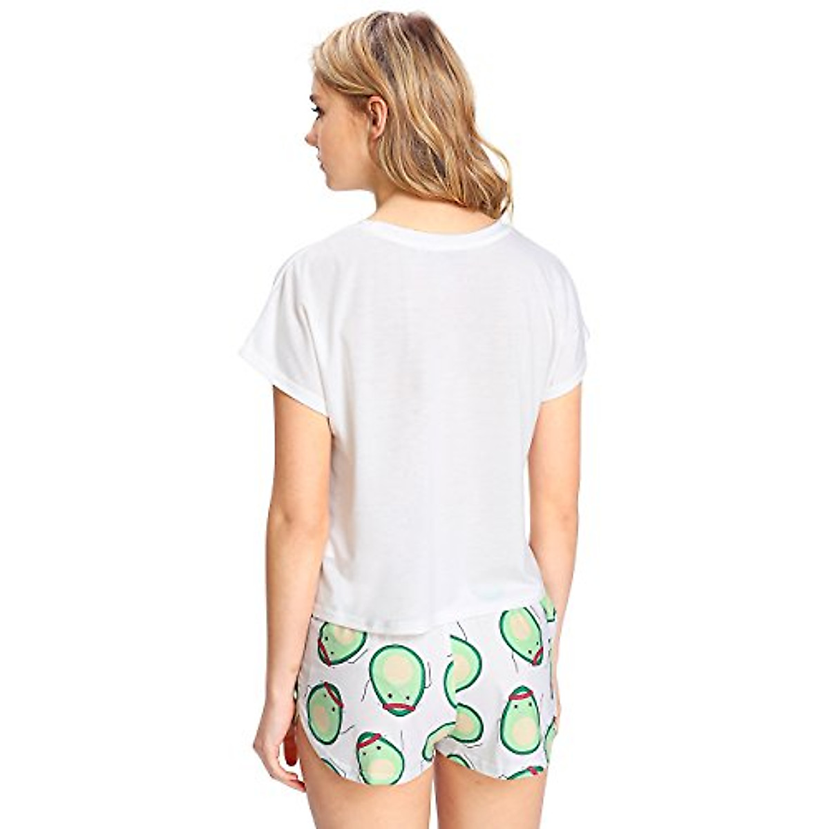 Floerns Women's 2 Piece Pajama Sets Cartoon and Graphic Print Sleepwear Tops and Drawstring Pajama Shorts A White L