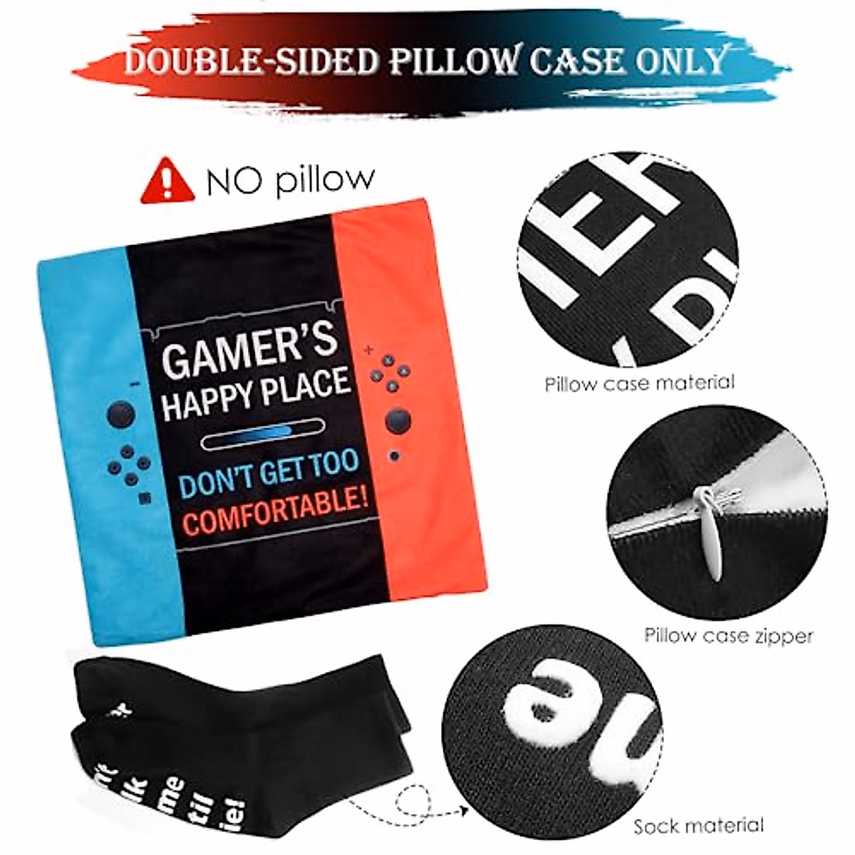 Gamer Gifts for Teenage Boys, Best Gaming Gifts for Men, Him, Gamers, Son,Husband, Boyfriend, Game Lover, Video Game Lover Gifts, Game Room Decor, Gamer Pillow Cover and Game Socks Gifts Set G001