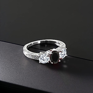 Gem Stone King 925 Sterling Silver Customized Personalized 3 Gemstone Birthstone For Her 3-Stone Engagement Ring For Women (2.61 Cttw, Available In Size 5, 6, 7, 8, 9)