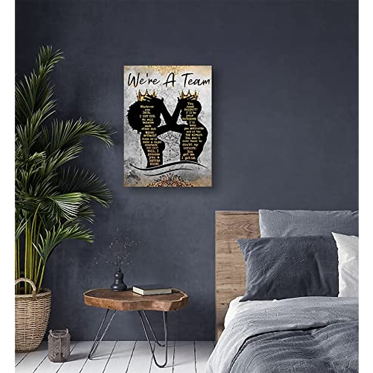 African American Wall Art Black King And Queen Canvas Print Painting Picture Artwork Black Girl Inspirational Quotes Wall Decor For Living Room Bedroom Office Home Decor Framed Ready To Hang 16x24Inch