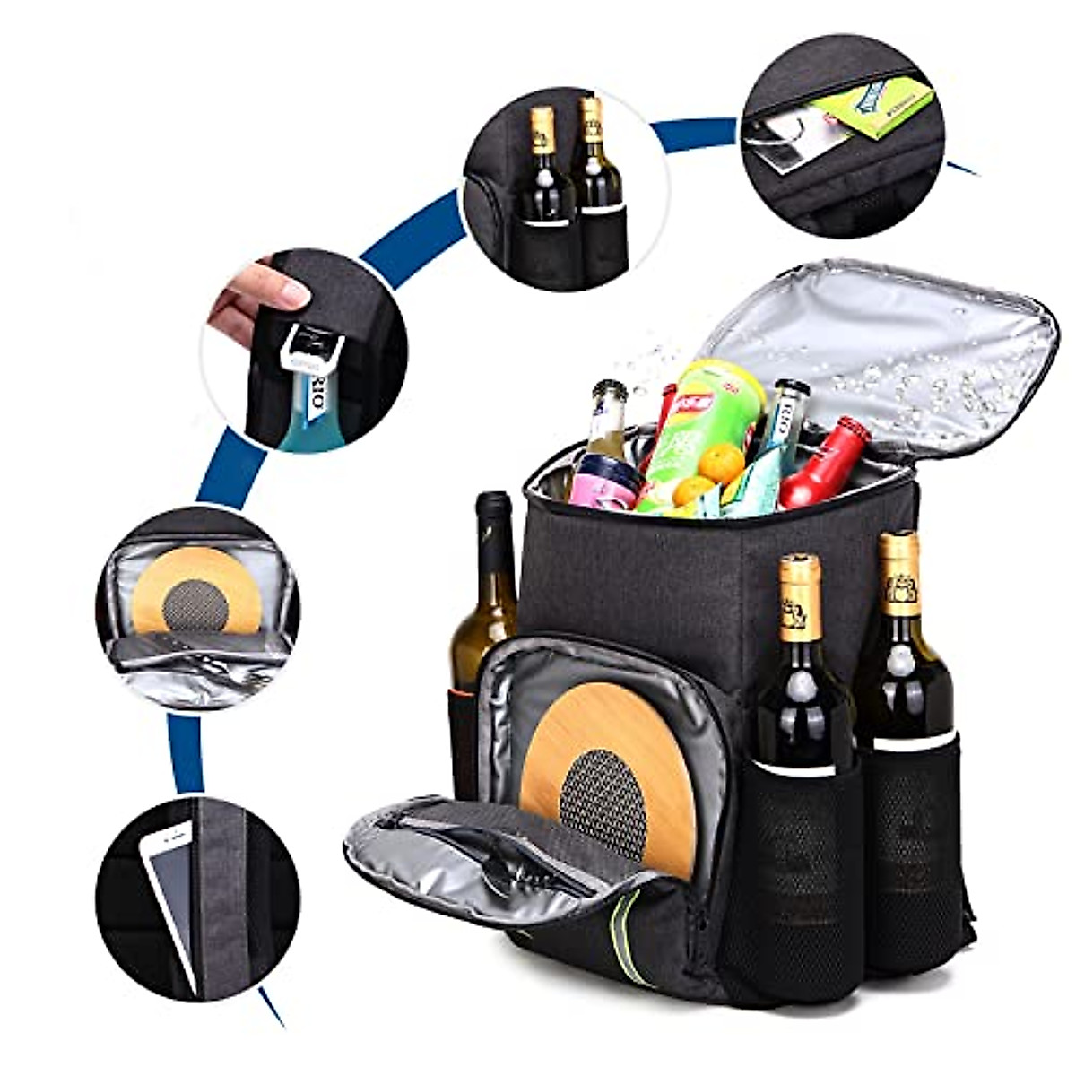 TRYPRY Cooler Backpack Leakproof 30 Cans Lightweight Backpack Insulated Cooler for Lunch Picnic Fishing Hiking Camping Park Beach (Black)
