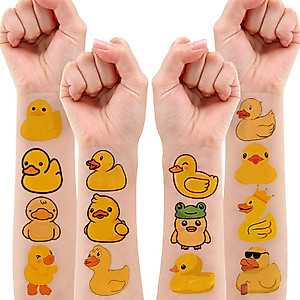 8 Sheets (96PCS) Rubber Duck Temporary Tattoos Birthday Party Decorations Supplies Tattoos Stickers Cute Party Favors Kids Girls Boys Gifts Classroom School Prizes Themed