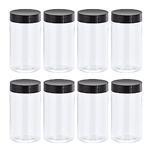 uxcell Round Plastic Jars with Black Screw Top Lid, 5oz/ 150ml Wide-mouth Clear Empty Containers for Storage, Organizing, 8Pcs