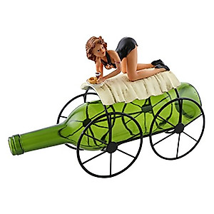 Wine Bottle Holder Sexy Girl In Little Black Dress Bending Over Wine Rack, Eating Donuts While Posing
