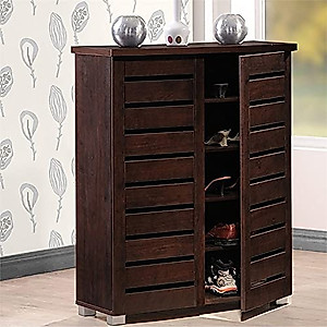 BOWERY HILL Contemporary 2 Door Wooden Shoe Cabinet, 15 Pairs Shoe Rack Storage Organizer in Dark Brown