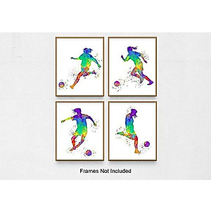 Female Soccer Player Sport Abstract Wall Art Print 8x10, Set of 4, Teen Girl Bedroom, Club Locker Room, Dorm Room Decor, Ideal for Football, Coach and Fan