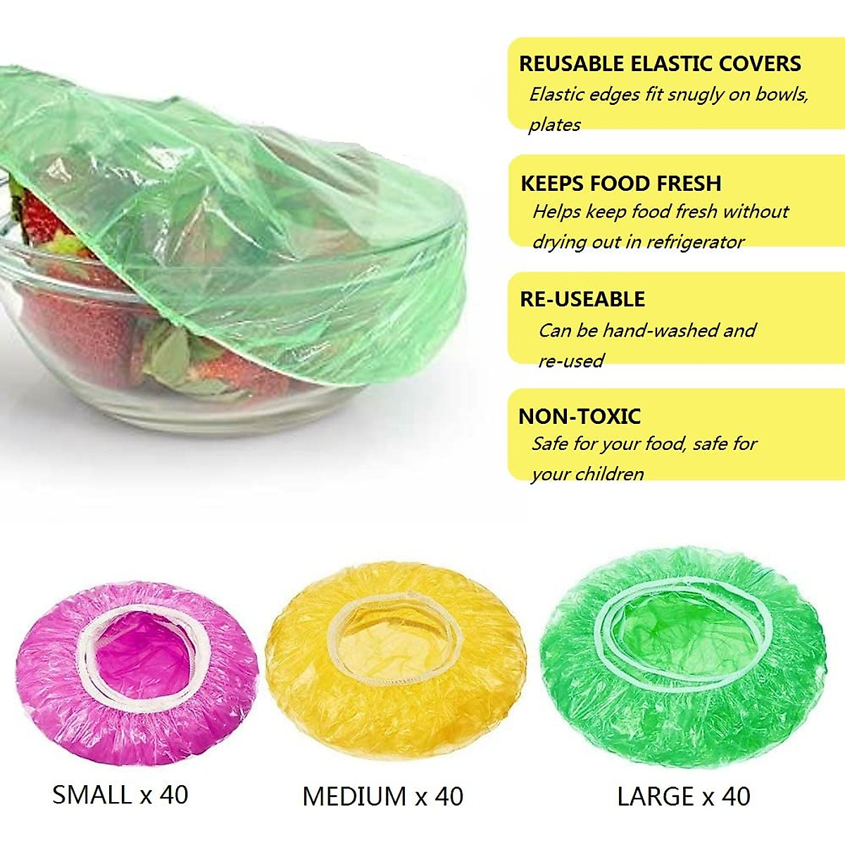 120 Pieces Elastic Food Storage Covers, Plastic Stretchable Adjustable Food Covers Reusable Colorful Bowl Covers for Family Outdoor Picnic Fruit Dishes Plates 3 Size