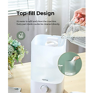 raydrop Cool Mist Humidifier Diffuser, 2.5L Essential Oil Diffuser, Top Fill Humidifier for Bedroom, Home and Office, Baby Humidifier with Adjustable Mist Output, Dial Knob, Auto Shut Off (White)