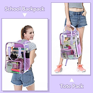 VASCHY Clear backpack for Women, Heavy Duty Transparent See Through Stadium Approved Square Backpack for Teen Girls Bookbag Schoolbag Unicorn