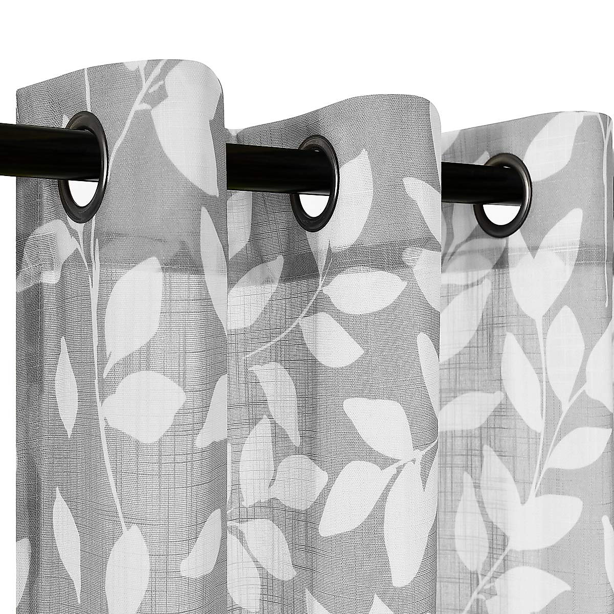 Treatmentex White and Grey Curtains for Bedroom 84" Length Semi-Sheer Print Leaf Curtains for Living Room Windows, Grommet Top, 2 Pack