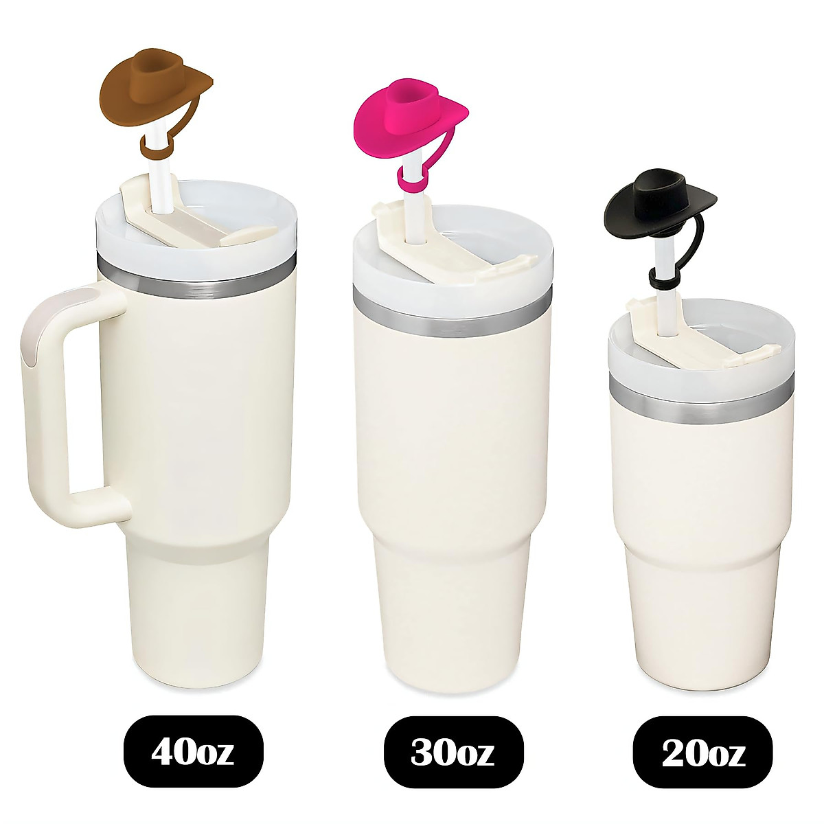 QUVIAE 3 Pack Cowboy Hat Straw Cover Cap for Stanley Cup 30&40 Oz 10mm Cowgirl Hat Silicone Straw Topper Protector Lid with Cute Funny Western Kids Accessories
