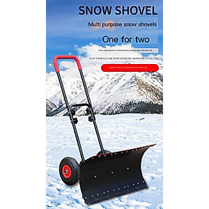 Snow Plow Snow Dump Snow Shovel with Wheels, Shovel Wheeled Snow Pusher Angle & Height Adjustable Wheeled Snow Plow Hand Pushed Snow and Ice Scoop Double Pole: 74 * 42 cm