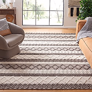 SAFAVIEH Natura Collection Area Rug - 8' x 10', Ivory & Grey, Handmade Moroccan Boho Farmhouse Rustic Tassel Wool, Ideal for High Traffic Areas in Living Room, Bedroom (NAT291F)