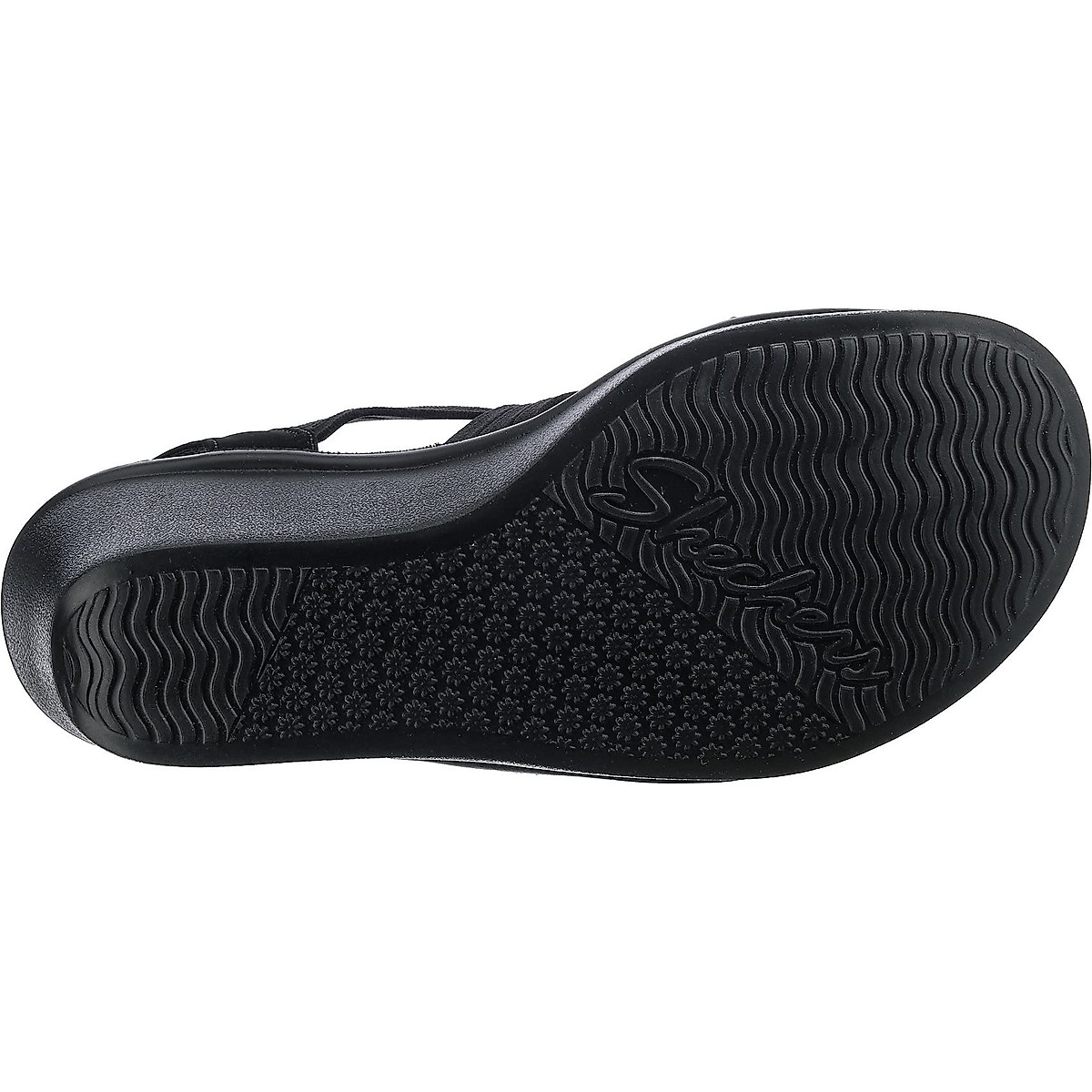 Skechers Women's Wedge Sandal, Black/Black, 8