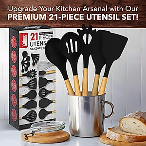 Kaluns Silicone Kitchen Utensils Set, Premium Non Stick Silicone Cooking Utensils Set - 21 Pcs Wooden Handle Silicone Spatula Set 446°F Heat Resistant - Kitchen Gadgets Home Essentials
