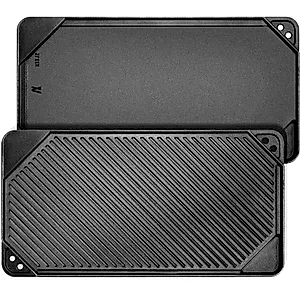 GGC Cast Iron Reversible Griddle, Double-sided Griddle pan for Indoor and Outdoor Cooking, 20 x 10.5 Baking Flat and Ribbed Griddle Plate for Stove Tops, Gas Grills and Camping
