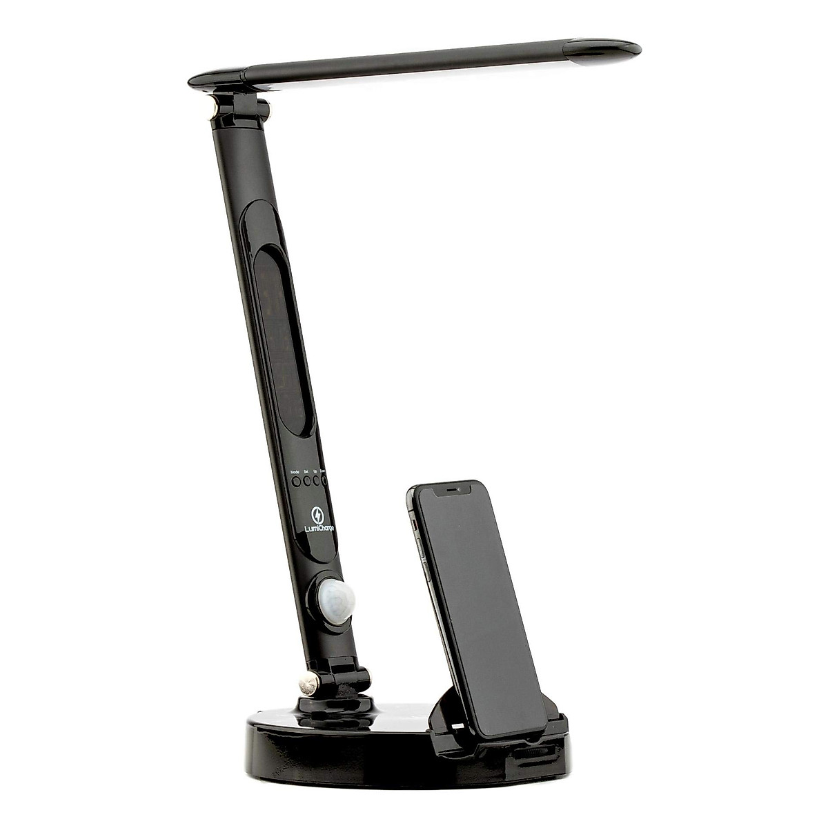 LumiCharge LED 6 in 1 Desk Lamp and Phone Charging Dock - Qi Wireless Charging pad 10W, Touch Control, Motion Light, Clock w/LED Display | Compatible with All Phone Models and Apple Smart Watches