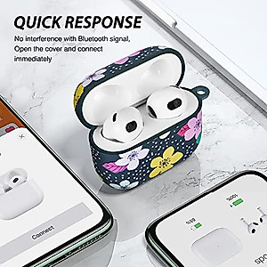 Cute Flower Case Compatible for AirPods 3 (2021) Cover with Keychain Floral Design Skin Soft Silicone Shockproof Protective Case for Airpods 3rd Generation Women Girls-Flower Blue