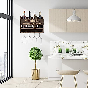 Wall Mounted Wine Rack - Men Women Retirement Gifts - Unique Retired Gifts for Dad, Mom - Gift Idea for Moms, Grandma, Aunt, Mother in law, Dads, Grandpa - Retirees Presents - Includes 4 Wine Glasses
