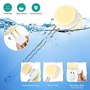 3 in 1 Bath Body Brush - Long Handle Back Scrubber for Shower, Double Side Shower Brush with Pumice Stone, Bristles and Loofah, Exfoliating Body Brush Set for Men and Women Exfoliate Massage