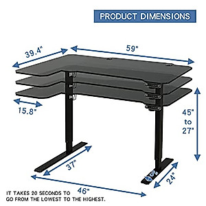 Jceet Adjustable Height L-Shaped 59 Inch Electric Standing Desk - Sit Stand Computer Desk, Stand Up Desk Table for Home Office, Black Frame and Top