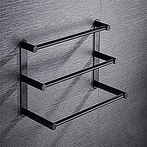 Black Drill Free Towel Rack Thicken Space Aluminum One Body Multiple Rod Towel Bars Polished Finish Wall-Mounted Towel Rail,Color:B Bathroom (Color : C, Size : 60cm)