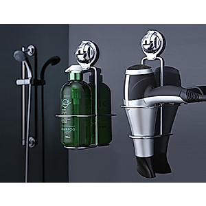FECA FE-B1005 Stainless Steel Hair Dryer Holder Holster Organizer with No Drilling Wall Mount Mountable Powerful Suction Cup