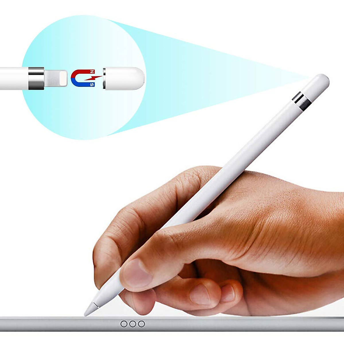 TITACUTE 3 Pack iPencil Accessories for Apple Pencil 1st Generation, Stylus Pencil Tip + Magnetic Replacement Cap Top Cover + Charger Adapter for Apple Pen 1st Gen for iPad Pro 10.5" 12.9" 9.7" White